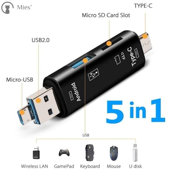 Mies’ 5in1 OTG USB2.0 カードリーダー 変換 アダプタ ドッキングステーション usbハブ type-c TypeC / Micro-USB / USB-A / Micro SD Card / USB-A (メス) US...