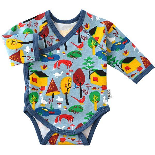 鳥さん・ウサギさん・キツネさん…森の動物たちがお散歩中♪やさしいニュアンスカラーとパイピングのブルーが絶妙な組み合わせなボディースーツです。前開きタイプですから新米ママにも安心ですね。伸縮性のある素材は適度にフィットし着心地も申し分ありませ...