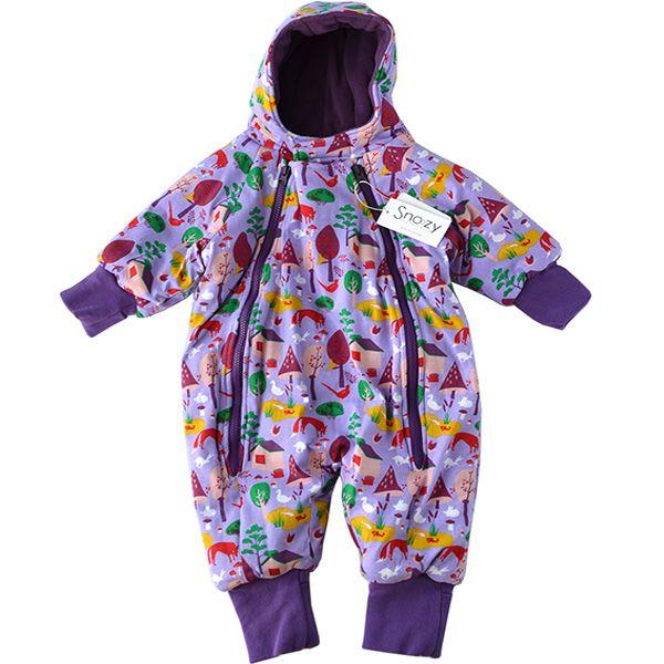 鳥さん・ウサギさん・キツネさん…森の動物たちがお散歩中♪やさしいニュアンスカラーとパイピングのパープルが絶妙な組み合わせ。ふんわりあたたかな中綿入りジャンプスーツです。手首と足首部分のリブは、スッポリくるめる返しが付いています。寒い北欧のブ...