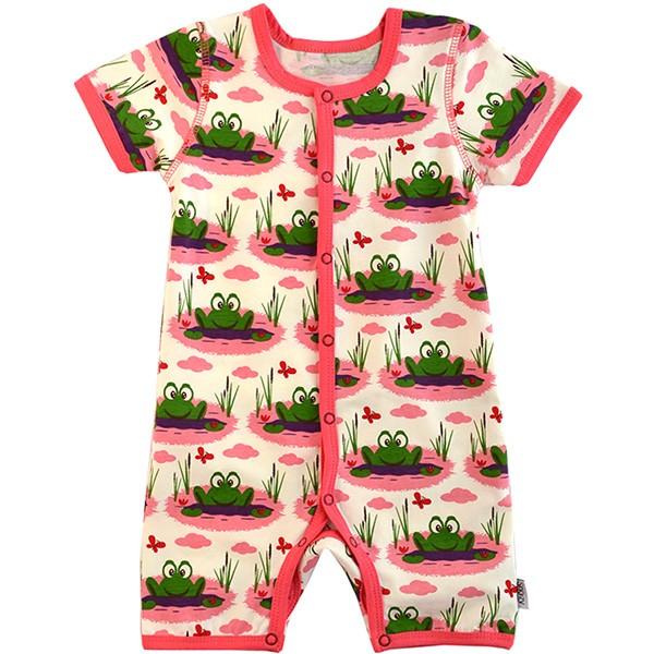 お水の中でにっこり笑顔のカエルちゃんが印象的なロンパース。キラキラとした瞳で見つめられると思わず微笑み返したくなりますね♪キレイなピンクの色使いも『スヌージー』ならでは。前開きでスナップボタンが付いていますのでお替えも簡単ですよ。伸縮性のあ...