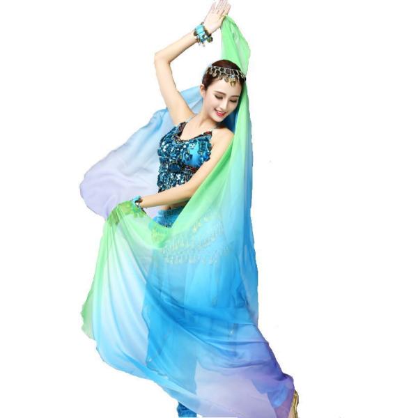 【メール便 送料無料】■Aのグリーン ブルー パープルの【新品】出品です。営業日即日発送 黄糸と金糸で縁どりされた軽やか素材のシフォン ベール舞台でも本格使用できる定番型の大判サイズで大人気商品です。装飾がされてないのので、軽やかに舞います...