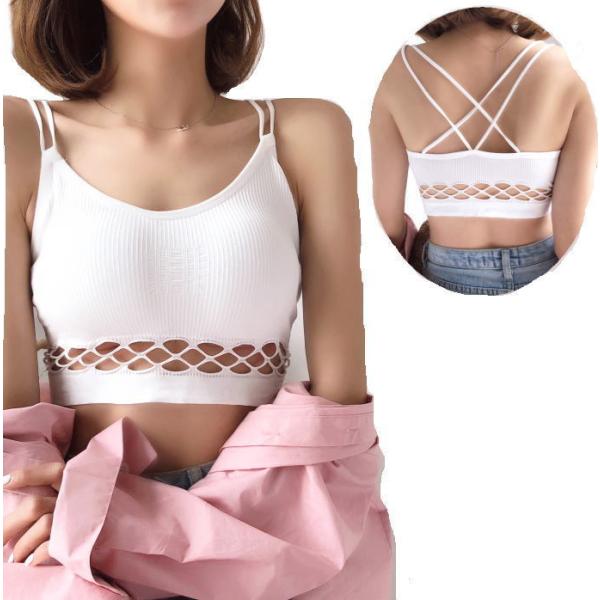 【送料無料】【訳あり】2ミリ程度の汚れあり・それでもよろしい方お願いいたします。■白 新品の【新品】出品です。・かわいいスポブラ入荷しました♪≪サイズ≫フリーサイズ：バスト約54〜75cm アンダー横幅:約27〜30cm(やや小さめなつくり...