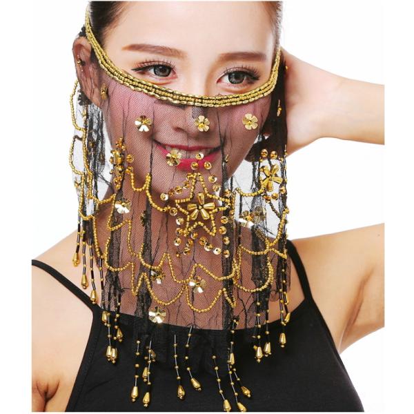 【メール便 送料無料】■ブラック 黒 black　Aタイプの【新品】出品です。営業日即日発送・目から下の顔を隠す為のフェイスベール。民族的背景よりオリエンタルダンスなどで使用されています。・フェイスベールで、一気にミステリアスな雰囲気に。薄...