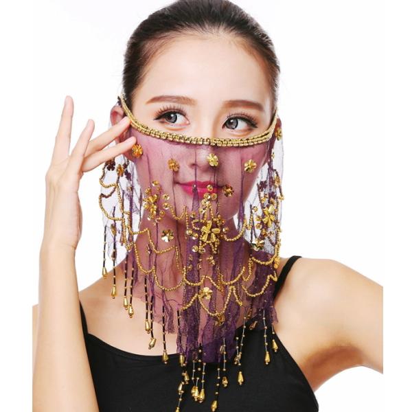 【メール便 送料無料】■パープル 紫 purple   Aタイプの【新品】出品です。・目から下の顔を隠す為のフェイスベール。民族的背景よりオリエンタルダンスなどで使用されています。・フェイスベールで、一気にミステリアスな雰囲気に。薄手の生地...