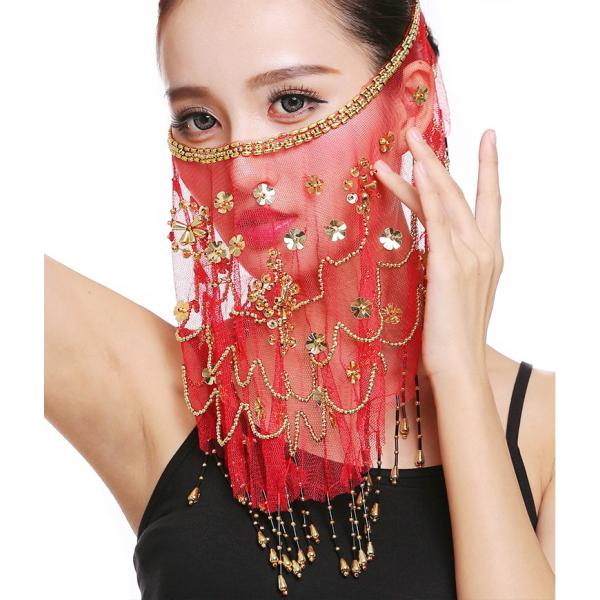 【メール便 送料無料】■レッド 赤 red  Aタイプの【新品】出品です。・目から下の顔を隠す為のフェイスベール。民族的背景よりオリエンタルダンスなどで使用されています。・フェイスベールで、一気にミステリアスな雰囲気に。薄手の生地なので、口...