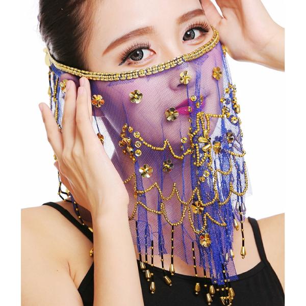 ■ブルー 青 blue  の【新品】出品です。・目から下の顔を隠す為のフェイスベール。民族的背景よりオリエンタルダンスなどで使用されています。・【メール便】ポスト投函、追跡可能、ゆうパケット便、おおよそ1日〜4日到着・フェイスベールで、一気...