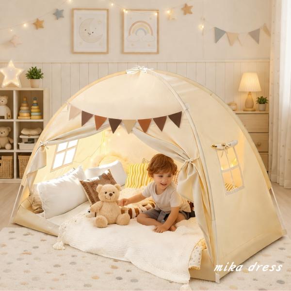 【創造力を豊かにする秘密基地遊び】お気に入りのスペースを作ることができる室内用のキッズテント。おもちゃを置いた秘密基地や、好きなぬいぐるみに囲まれたお昼寝スペースなど、個性溢れる空間を作り出すことができ、お子様の創造力を豊かにするのに最適な...