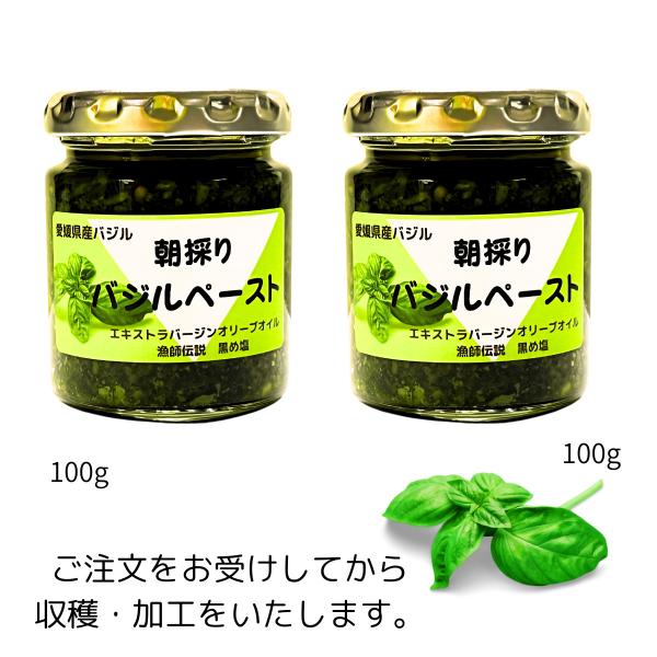 愛媛県産バジルとエキストラバージンオリーブオイル100％の香り高いバジルペースト。作りたての新鮮なものをクール便でお届けいたします。ご注文後に収穫・加工をいたします。無農薬・自家栽培のバジルに100％エキストラバージンオリーブオイル愛媛漁師...
