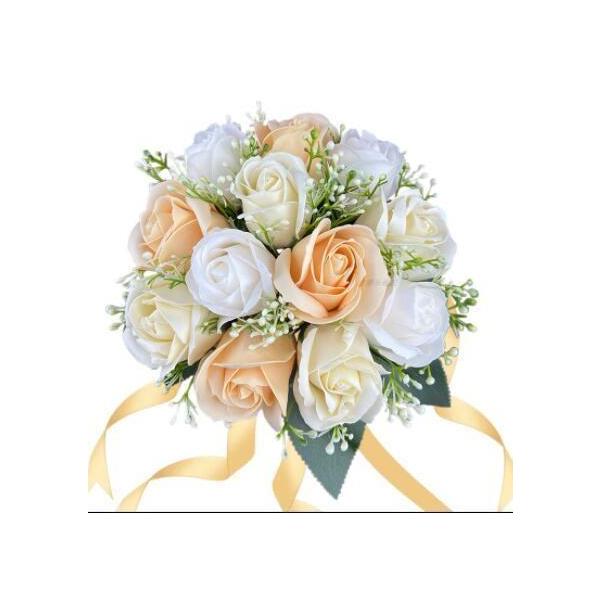 可愛らしいローズのブーケです。贈答品やインテリアに適です。サイズ：ブーケ直径約20cm（手作りのため、サイズは多少前後します。）花の数量：18本花束形：ラウンド型キーワード：ウエディングブーケ/ウエディングブーケ/ウエディングブーケ 手作り...