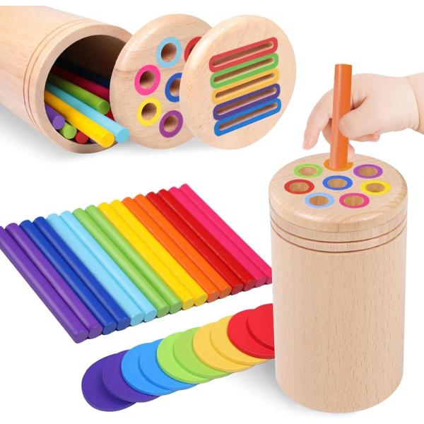 【赤ちゃんの能力を育む】色の知覚を向上させるのに役立つ色合わせ棒ゲーム。赤ちゃんにおもちゃを分類するためのパターンを見つけさせ、観察し、考え、実践的な活動を愛する能力を発達させます。そして、良い収納習慣を身につけてください。【収納袋付き】使...