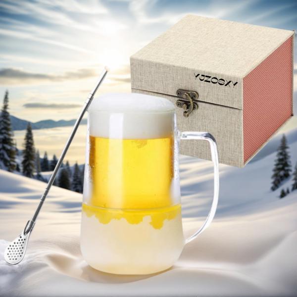 氷なしで冷たさキープ！ 特殊な冷却ジェルを内蔵したダブルウォール構造で、氷を入れずに飲み物を冷たいまま保てます。味が薄まらず最後まで美味しさをキープ！安心素材＆大容量480ml 高品質な無鉛ガラス製で、人体にも環境にも優しい。480mlのた...