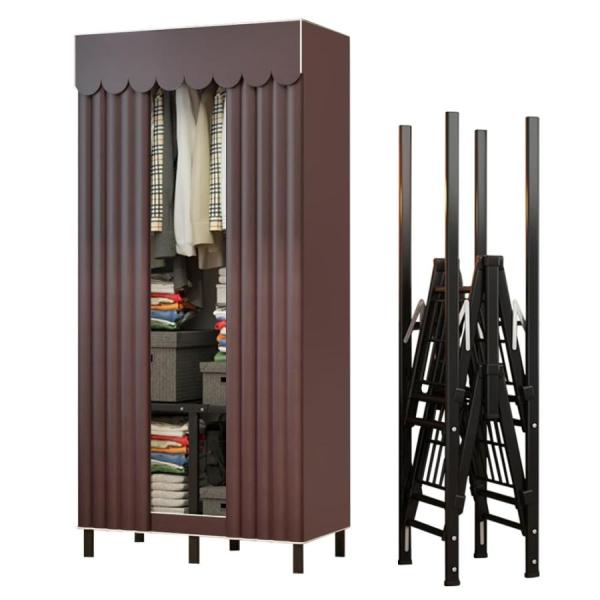 【材質】合金鋼、不織布カバー【サイズ】80*48*172cm、120*48*172cm、160*48*172cm、200*48*172cm【カラー】グレー、ブラウン、ベージュ【ワードローブ カバー付き】大容量クローゼットハンガーラックで、衣...
