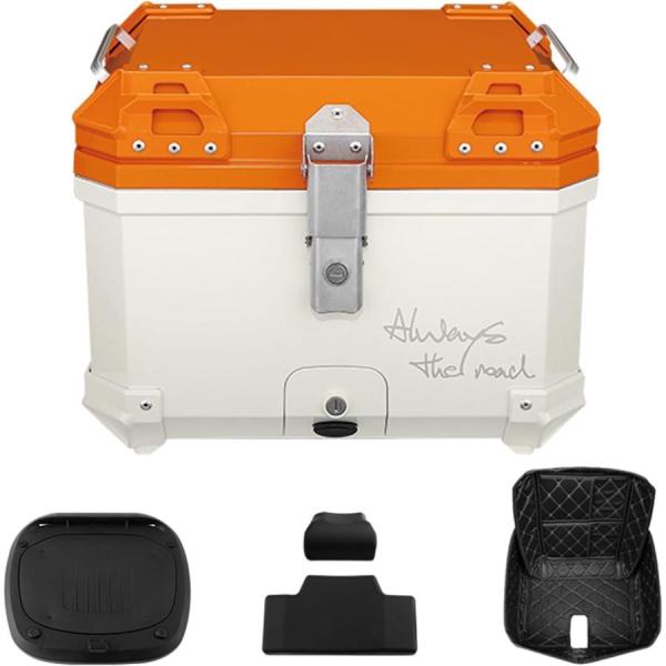 高強度材料：トップボックスはABS材料を採用し、材質は硬く、二重密封、防水防塵。そして良好な耐高温性と耐摩耗性を持っている。取り外し可能裏地：内部に取り外し可能な合成皮革断熱綿裏地を備え、荷物に緩衝保護を提供する。服、靴、ヘルメット、修理バ...