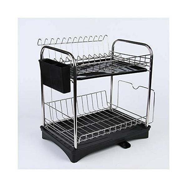 コンパクトな2段の水切り棚」がたっぷり収納できる2段タイプ！長幅32*29*38 cm「面倒臭い水はいらない」上段の水はチェーンを通して下に流れる。下の階の水は可動式の排水ノズルから水槽に直接流れます「耐久性と通気性」ステンレスはさびに強く...