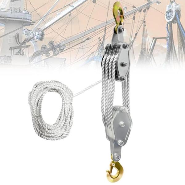 【高級素材】：防錆亜鉛メッキハウジングと鍛造スリングフックナイロンローラーで、錆びにくく、プラスチックハウジングより長持ちします。【4つの滑車で超強力な耐荷重】：4つの滑車設計を採用し、20mのロープを装備しており、耐荷重は最大4400ポン...