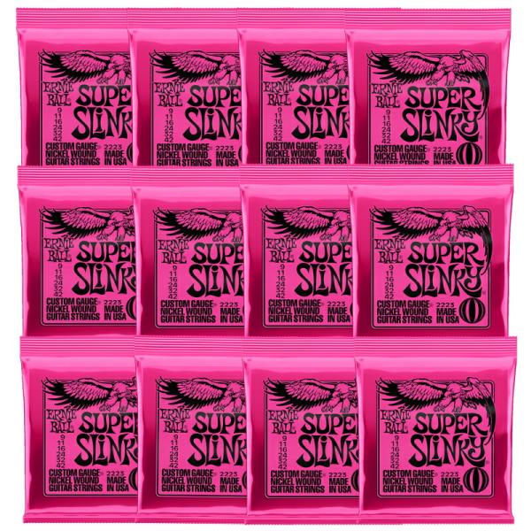 【12セット お買い得パック】スリンキー・シリーズのスーパー・スリンキーは、ジミー・ペイジ、ジェフ・ベック、アンガス・ヤングなど多くのギタリストに愛用されています。癖がなくバランスのとれたサウンドは、ジャンルを問わず幅広く使用できます。ゲー...