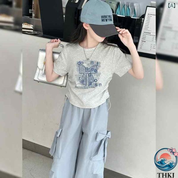 キッズ 女の子 セット 夏 細身スタイ キッズ ベビー マタニティ  特集 A:ホワイト[トップス] B:ブルー[パンツ] C:ホワイト【セット】  130cm 140cm 150cm 160cm