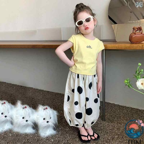 女の子 夏 半袖 ドット セット ガー キッズ ベビー マタニティ  人気 A:イエロー B:ピンク  サイズ90 サイズ100 サイズ110 サイズ120 サイズ130 サイズ140