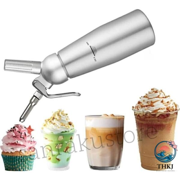 商品情報        商品名      【】生クリーム用クリームディスペンサー 携帯式泡立て器 500ml／1000ml対応 多用途フォームメーカー 口金付き         材質      本体：アルミニウム／シールリング：食品グレード...