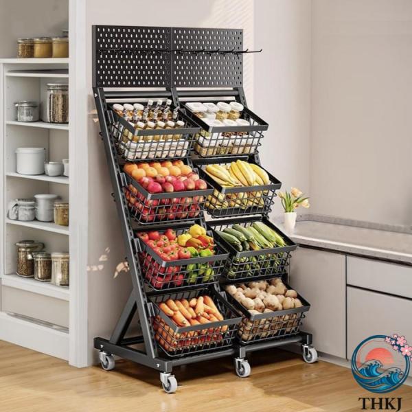 【製品仕様】A型3段；収納バスケットは3個あり、お菓子やおもちゃ、野菜などを入れることができます；5個のフックがあり、フックにはスナックやキーホルダーを掛けることができます。厚みのある炭素鋼構造、防水/防錆、色落ちなし。 安定していて揺れま...