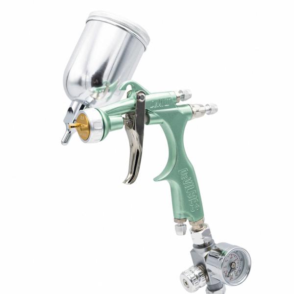 スプレーガン、塗料カップにエアレギュレーターHAV-503B-SLが付いたお得なセット。マルチミニスプレーガン DEMI 2 限定「淡グリーン」のボディ。在庫無くなり次第販売終了となります。ノズル径　1.1mmφの商品です。塗料カップはKG...
