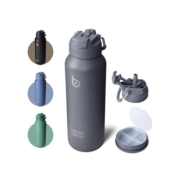 グレー/1050 ml/B2C01130C・Color:グレー・【二通りの飲み方ができる便利な蓋】Bottle Bottle水筒は、日常のさまざまなシーンで使いやすい二通りの飲み方ができる蓋を採用しています。直飲み口で水が飲めるだけでなく、...