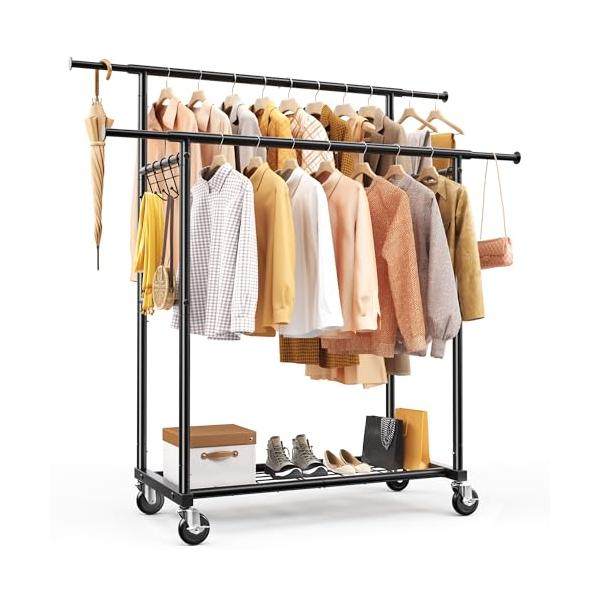 style 2ブラック/-/-・Style:style 2・【ハンガーラックの新基準】HOKEEPER設計のハンガー-ラックは、3層強化合金鋼パイプ構造で驚異の200kg耐荷重を実現。大型サイズ（165×57×168cm）ながら洗練されたデ...