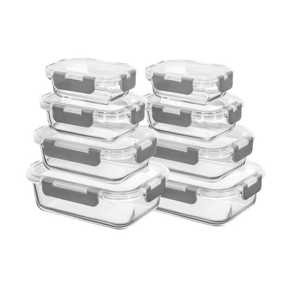 グレー/-/JP108・Color:グレー・パッケージ個数:1・【8個セット耐熱ガラス容器】ガラス密閉容器は2*180ml、2*370ml、2*640ml、2*1050mlの4サイズ備えて、作り置き、お弁当、ご飯冷凍保存、果物などに便利です...
