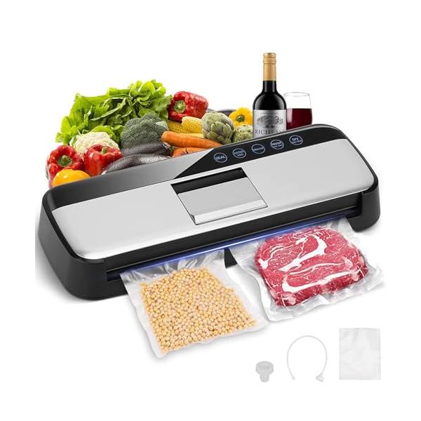 グレー/-/AP-18・Color:グレー・?「ワンタッチシール」: 電源を入れると、5つの作業モードのLEDインジケータが点灯します。袋を密封するときは、まず真空バッグをTEZILON真空パック機に入れ、対応する作業モードのLEDインジケ...