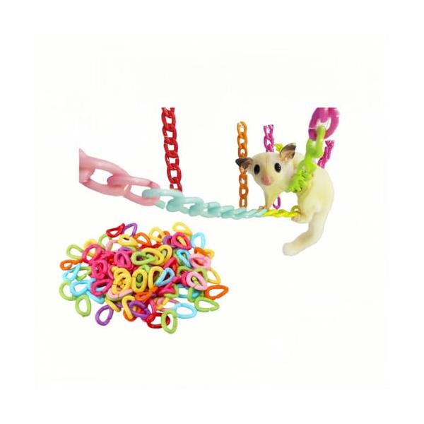 可愛いカラフル/-/Rainbow chain・パッケージ個数:1・??フクロモモンガ &amp; 小動物専門設計 C 型高密度ポリプロピレン（PP）チェーン 100 個セット！自由に連結し、トンネル・クライミングチェーン（登攀チェーン）・...