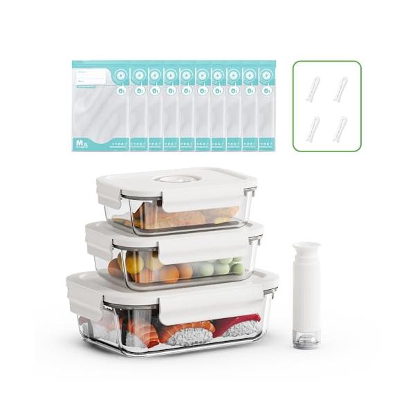 -/-/3つセット-XL（手動ポンプ）・Model:3つセット-XL（手動ポンプ）・【真空保存&amp;鮮度長持ち】真空保存で食材の酸化を防ぎ、鮮度と風味を長期間キープ。お米や野菜、果物などの保存に最適で、栄養価をしっかり保つことができます...