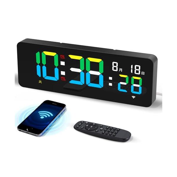 マルチカラー/大型/KYX--0035・【WiFi自動補正で、手動調整の時代に別れを】この大型壁掛けデジタル時計は、内蔵WiFiモジュールによりネットワーク時間と自動同期。WiFi時計として、電波時計と同等以上の分秒の誤差もない正確さを実現...