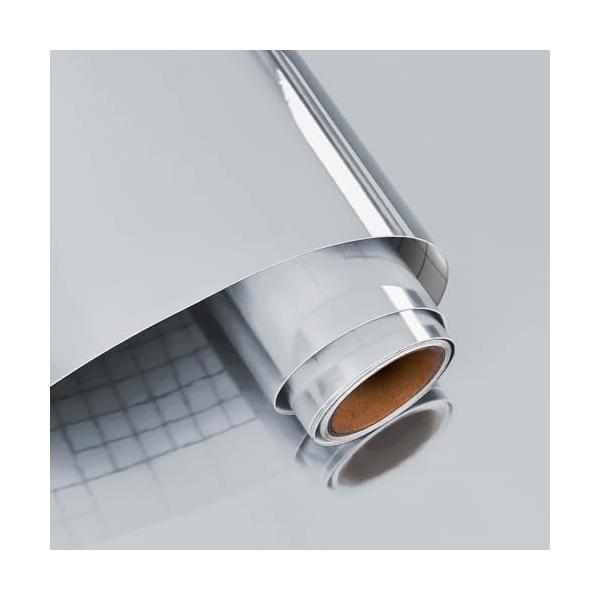 モダンシルバー/幅10 cm x 長さ5 m/XFBF-068-MIR・Size:幅10 cm x 長さ5 mColor:シルバー・【金属シルバーの光沢あり 狭い幅で自由カット・雰囲気アップ】この壁紙シールは洗練された金属シルバーの冷たい光...