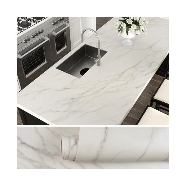 ヨーロピアン04A-RWT/幅40 cm x 長さ3 m/UCYC-04A-RWT-3・パッケージ個数:1・【サイズ】：品名：大理石風 シール 白 サイズ：40cmｘ3m　貼り付け説明書付き　色：白の大理石柄； お好きな長さに大理石柄調カッ...