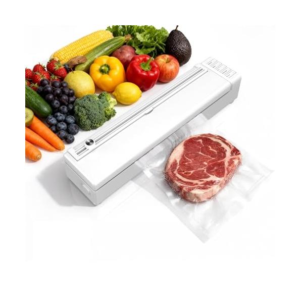 ホワイト/-/OLKWK20・【多機能真空パック機】 olayks.真空パック機は乾燥物、汁物、キャニスター機能、手動の脱気、シールのみ、停止という六つのモードが搭載されています。多種の食材に使用でき、肉、魚、野菜、果物など汁気がある物の鮮...
