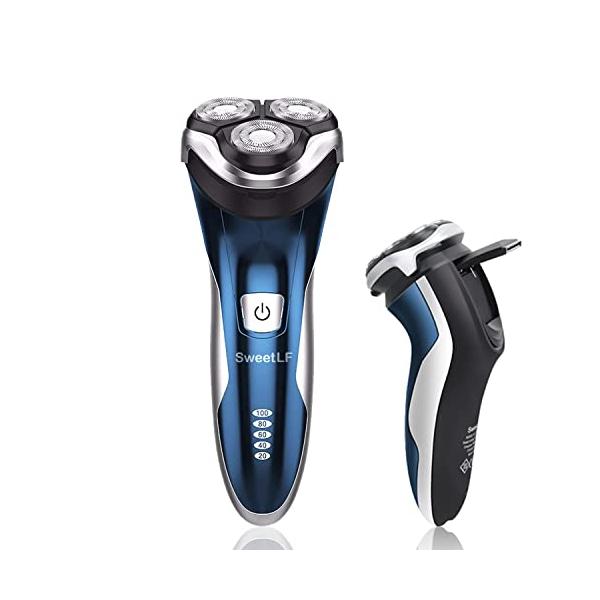 ブルー/Large/RWS7105VI03・Color:ブルー・【髭剃り・回転式】電気シェーバーは可動方向・角度とともに、自動的に顔、首、顎の輪郭に超密着感を実現、皮膚への摩擦と刺激を減少し、肌を保護することができます。硬いひげに対して、泡...