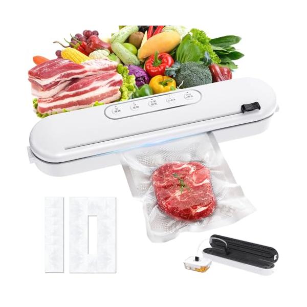 白/-/ZKJ-006・【85KPaの強力な吸引力＆5つのモード】真空パック機は先進的な真空技術を採用し、最大約85KPaの強力吸引で短時間で効率的に真空保存が可能です。乾燥物、汁気物、手動脱気、シールのみ、外付け脱気の5モードを搭載し、肉...