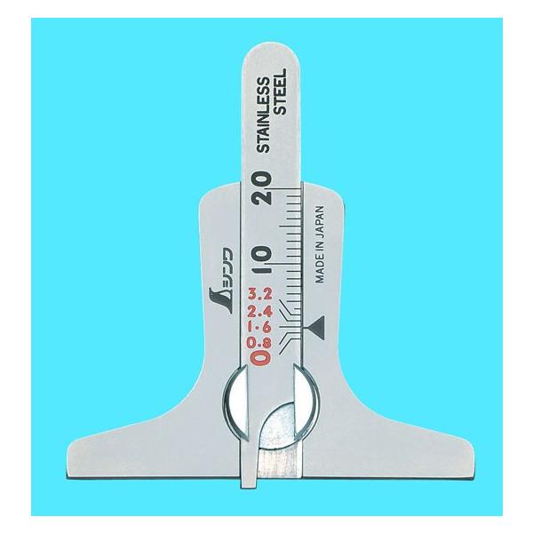 特長 ●ビニケース付きで携帯に便利です。 仕様 ●測定範囲:0&amp;#12316;20mm●精度:±0.1mm●質量(g):32 用途 ●タイヤの溝測定に使用するゲージ 材質・仕上げ ●本体：ステンレス●ネジ：鉄  注意事項 ●用途以外...