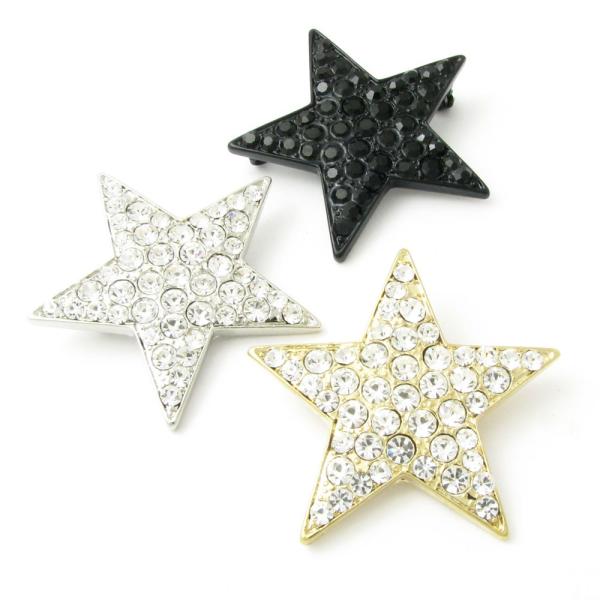 ラインストーンがたっぷり飾られた大きな星のピンブローチキラキラ輝いて存在感抜群ですジャケットや帽子、バックになど、お好きなところに着けて楽しんで下さい素材：合金サイズ：約45mm×約45mm重さ：約16g金具：安全ピン式