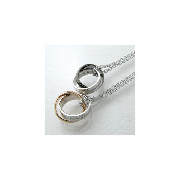 フランス語で、”Je suis heureux d'etre avec vous”【一緒にいるだけで幸せ】と刻まれたリングタイプネックレス。２つのわっかが連なり、文字とブラックやゴールドのデザインが楽しいです！　　素材 silver925　...