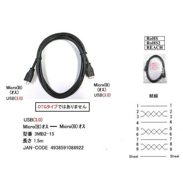 ■製造元/商品型番：カモン製 3MB2-15<BR>■仕様：Microケーブル(USB3.0/オス⇔オス)<BR>■長さ：1.5m <BR>■ケーブル色：ブラック<BR>■JANコード：493...