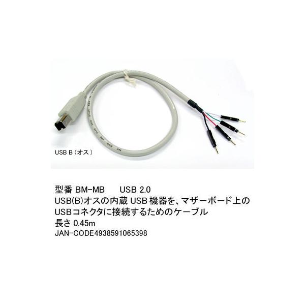 ■製造元/商品型番：カモン製 BM-MB■仕様：USB2.0変換ケーブル        USB(B)オスの内蔵USB機器をマザーボード上の　　　　USBコネクタに接続する為のケーブルになります。■ケーブル長：0.45m■ケーブル色：アイボリ...