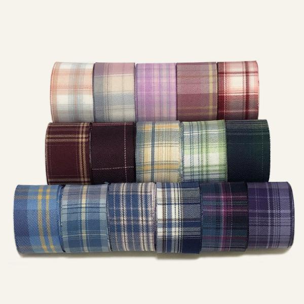 全7色　チェック柄　ファブリックリボンリボン幅：3.8ｃｍ（38ｍｍ）☆ 数量1で1ｍ ☆ご希望のカラーをお選びください大きな布を切り出して作っておりますので、購入時のタイミングによって柄の入り方が、画像と異なります。*:..。☆*゜¨゜゜...