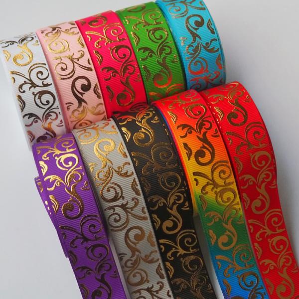 全10色 蔦柄　アラベスク柄　グログランリボン ゴールド　箔押しリボン幅：約2.3ｃｍ（23ｍｍ）☆ 数量1で1ｍ ☆ ご希望のカラーをお選びください*:..。☆*゜¨゜゜・*:..。☆*゜¨゜゜・*:..。☆*゜¨゜・*:..。☆*゜当シ...
