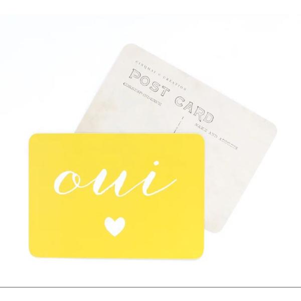 「oui」　 /　ポストカード人生の小さな瞬間が思い出の中で大きな瞬間になるように、愛する人にカードを贈りましょう。CINQMAIのポストカードは、剛性の高い300グラムの紙にプロ品質の印刷で作られています。国立美術学校を卒業し、いくつかの...