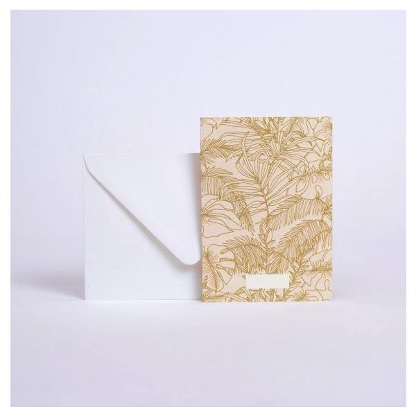 SEASON PAPER collection メッセージカード ＆ 封筒　/　  abondance olive淡いピンクの背景にオリーブグリーンの線で描かれたジャングルの植物。やわらかなパステルカラーとの色やデザインがフランスらしいカー...