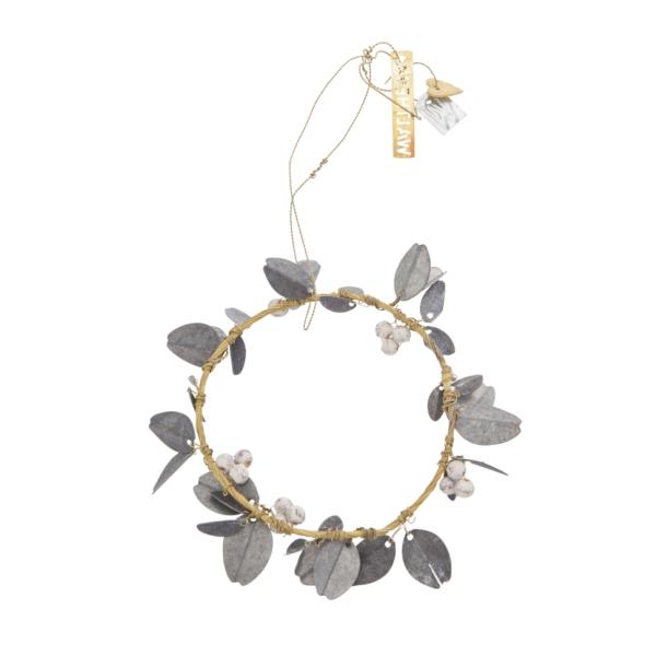 WALTHER&amp;Co.  wreath 10cm幸運をもたらすといわれるシックなヤドリギのリース。zincのたっぷりの葉、ホワイトの実にシルバーラメがきらりと施されています。季節を問わず飾っていただけます。アジアの神秘と伝統的な北欧...