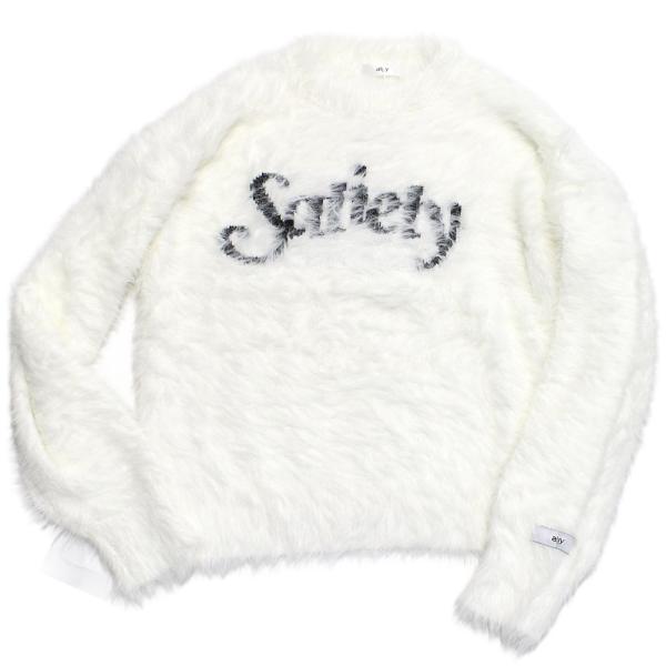 ALGY アルジー“アルジー”のロゴジャガードシャギーニット・胸元のジャガードロゴが目を惹くプルオーバー・ふわふわで肌あたりのいいシャギーニット・伸縮性があり、程よくゆとりのあるシルエット・右袖のブランドタグもアクセント関連キーワード:子ど...