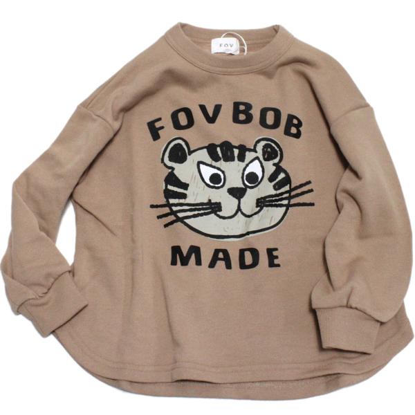 FOV フォブ“フォブ”の【FOVBOB】Tiger ラウンドトレーナー・FOVから出た小さいお子さま向けの新ライン『FOVBOB』・着心地バツグンでお手入れもしやすい裏毛トレーナーが登場・ゆるいタッチのトラのプリントがポイント・裾はリブな...