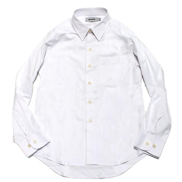 GLAZOS グラソス“グラソス”のドビードレスシャツ・細身のシルエットが、ネクタイとの相性ばっちり・高級感のある光沢と特殊な織り方で上品なフォーマルシャツ・長めの着丈で、動いてもボトムインが崩れにくいデザイン・冠婚葬祭や卒入学式、などオケ...